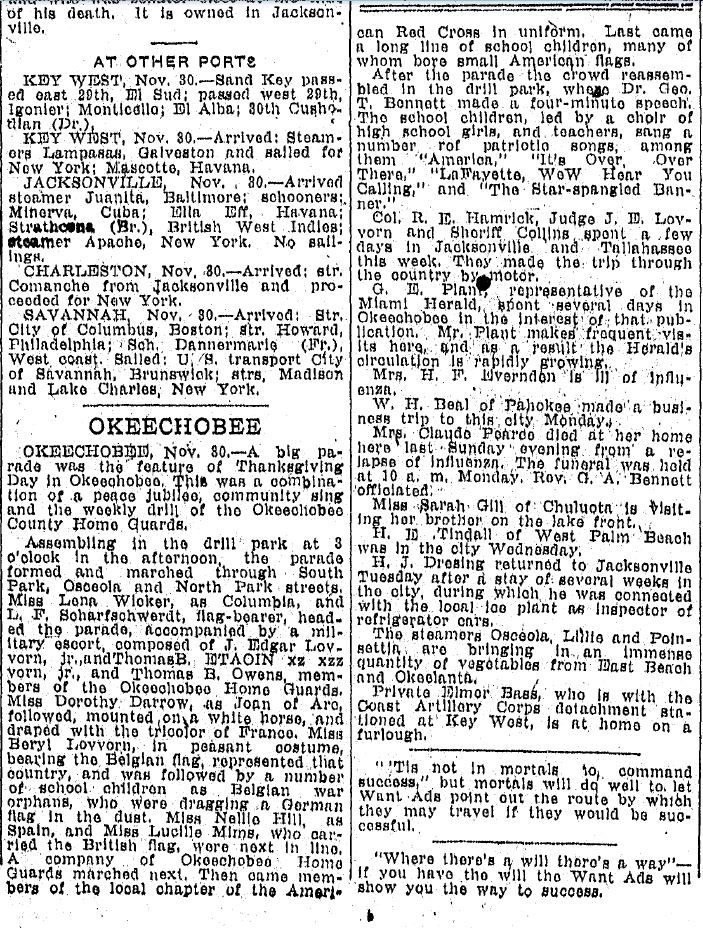 Old Okeechobee Newspaper Articles